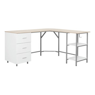 Techni Mobili L-Shape Home Office Two-Tone Desk with Storage, Sand ...