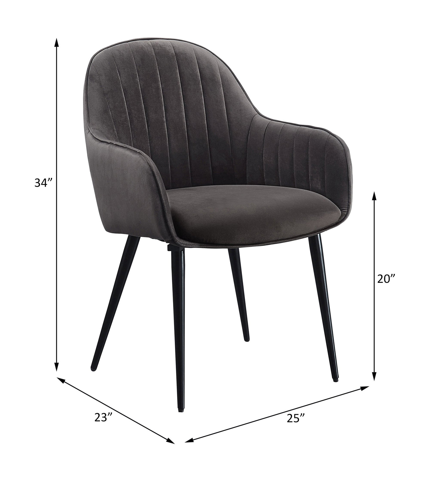 Mid Century Dining Chair, Angled Black Legs & Gray Seat With Channel ...