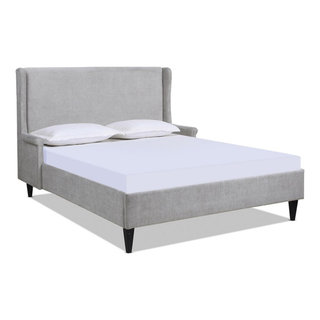 Clara Wingback Arm Upholstered Queen Platform Bed Silver Grey Polyester ...