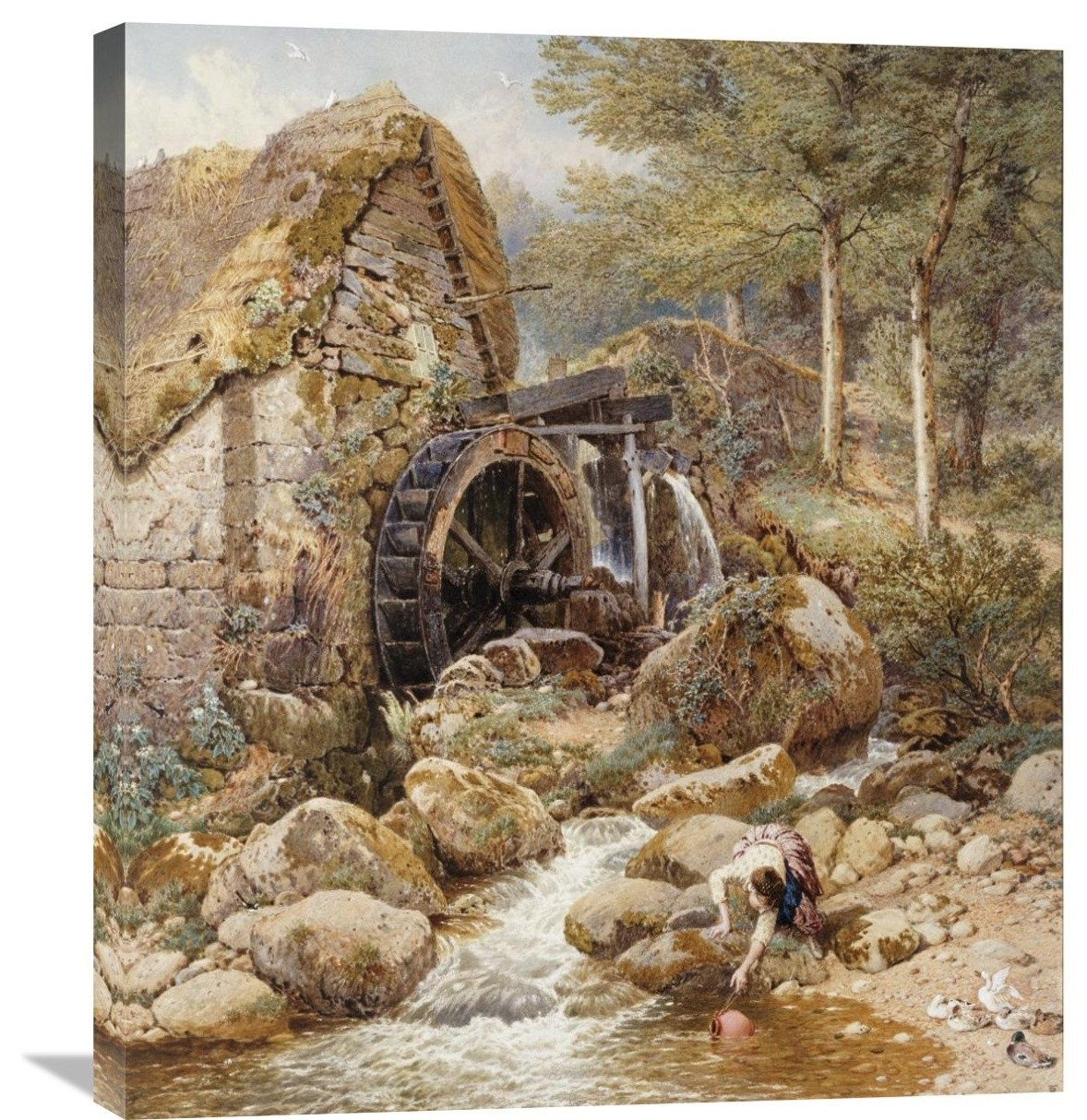 "An Old Water Mill" Artwork, 26.432" x 30" - Traditional - Prints And ...