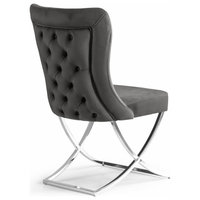 Set of Two Tufted Gray And Silver Upholstered Microfiber Dining Side ...