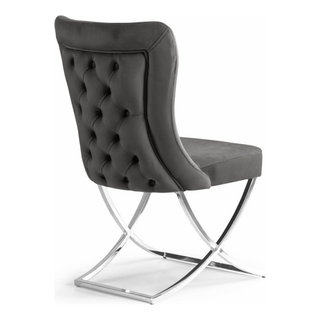 Set of Two Tufted Gray And Silver Upholstered Microfiber Dining Side ...