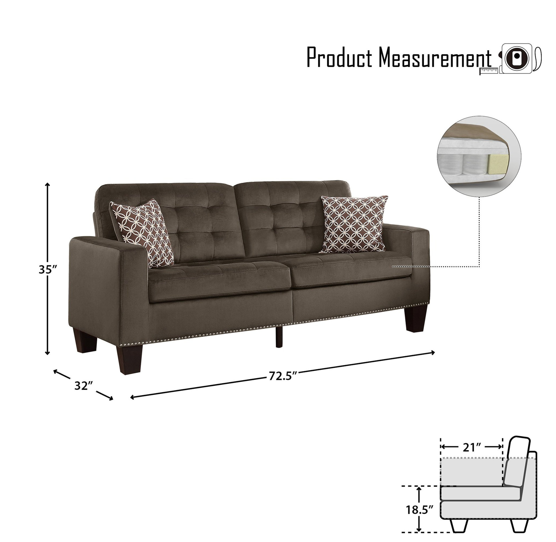 Elegant Sofa, Microfiber Upholstery With Biscuits Tufting & Nailhead ...