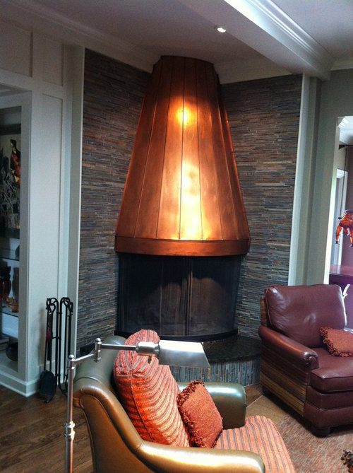 Copper Fireplace Hood and Fireplace Details