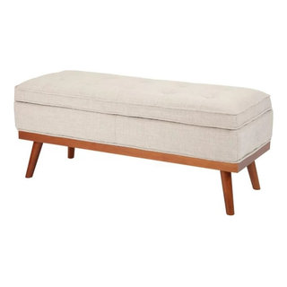 Fabric Storage Bench with Light Espresso Angled Wood Legs, Hidden ...