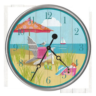 23" Vibrant Day at the Beach Wall Clock - Beach Style - Wall Clocks ...