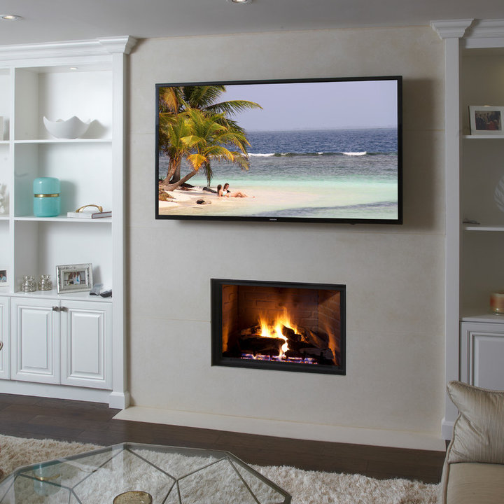 Projector Screen Over Fireplace - Photos & Ideas | Houzz