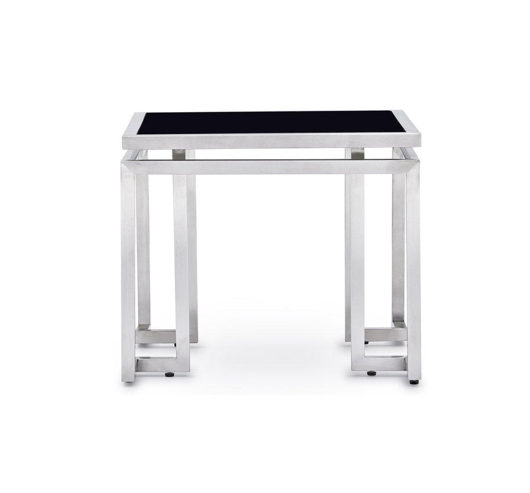 Plaza End Table Opaque Black Tempered Glass Top Brushed Stainless Steel ...