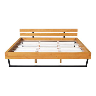 GDF Studio Douglas Pine Wood Bed Frame, Natural and Black, King ...