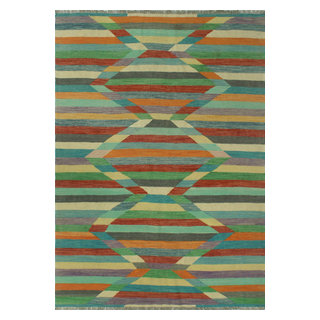 Winchester Kilim Afet Rust/Blue Rug, 5'5x7'10, 5'5x7'10 - Contemporary ...