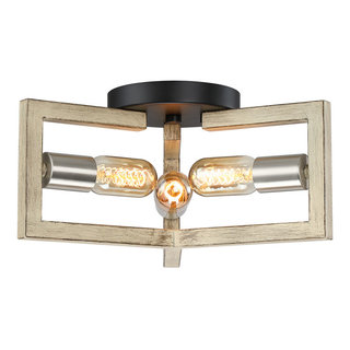 11.5" W 3-Light Wood Tone Modern Farmhouse Semi-Flush Mount Ceiling ...