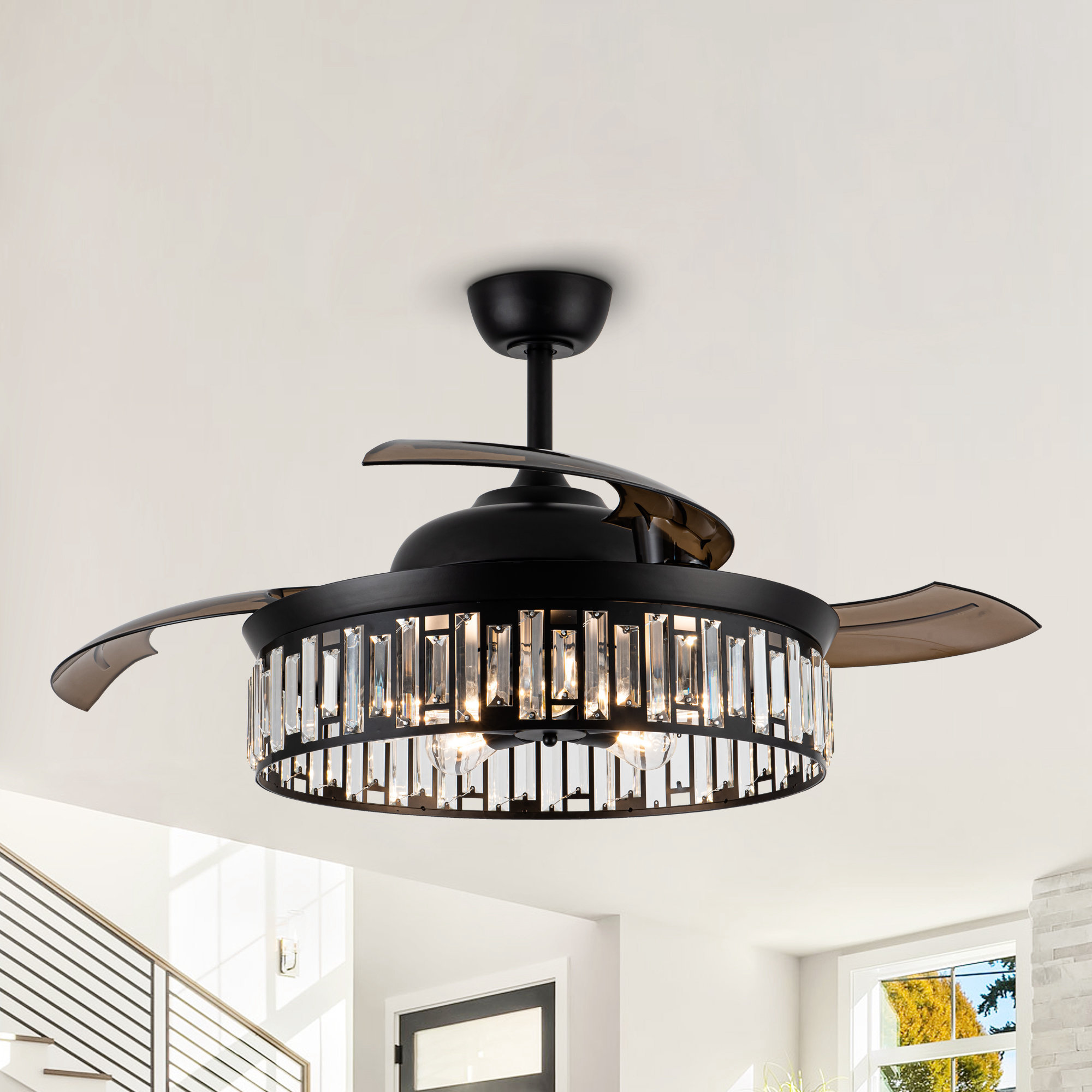 52 in Black Crystal Smart Ceiling Fan with Remote, App Control, Voice ...