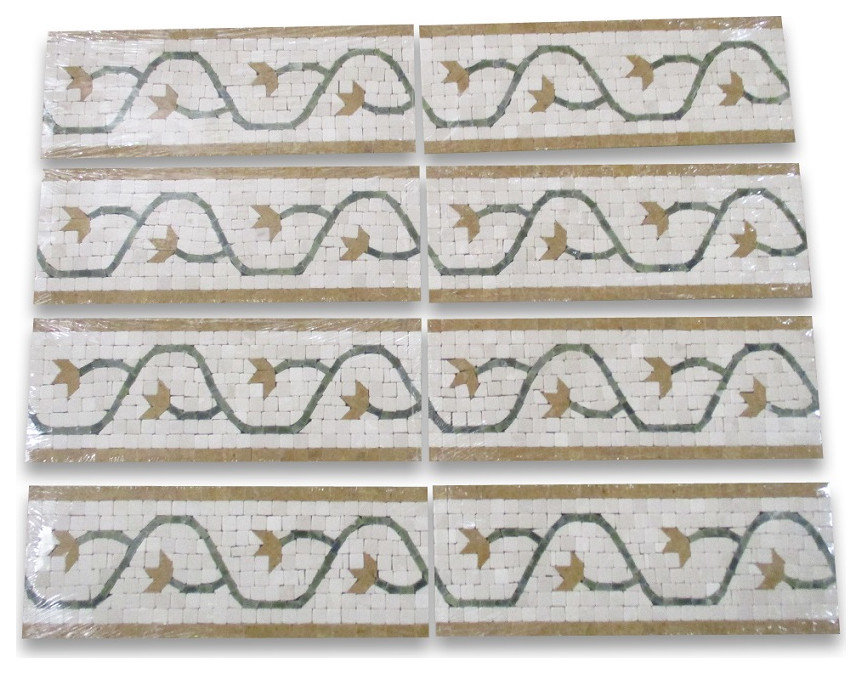 Marble Mosaic Border Listello Accent Tile Edera Antique 4x11 Tumbled, 1 ...