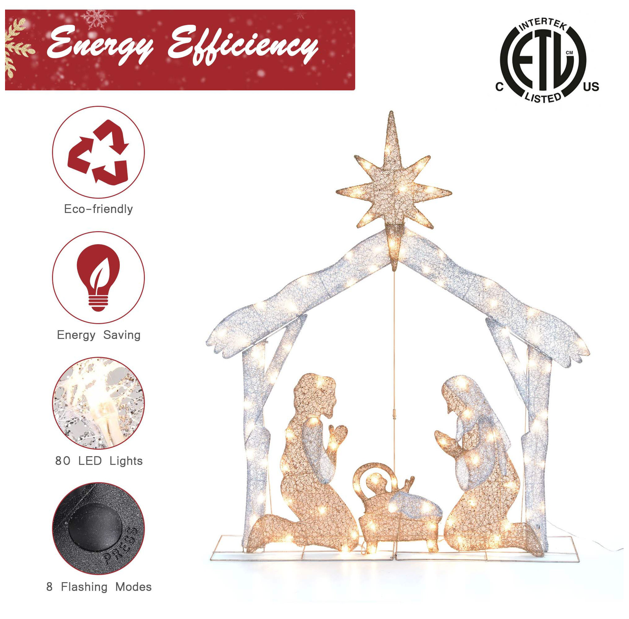 Yescom 4.5Ft Lighted Nativity Scene LED Holy Family Outdoor Christmas ...