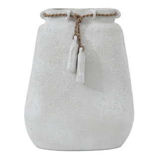 Ecomix, 16"h Vase W/ Jute Detail, White - Beach Style - Vases - by ...
