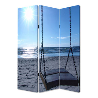 Benzara BM26498 Wooden 3 Panel Room Divider Seaside Screen Pattern ...