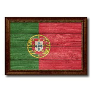 Portugal Country Textured Flag Print With Brown Gold Frame, 15" x 21 ...