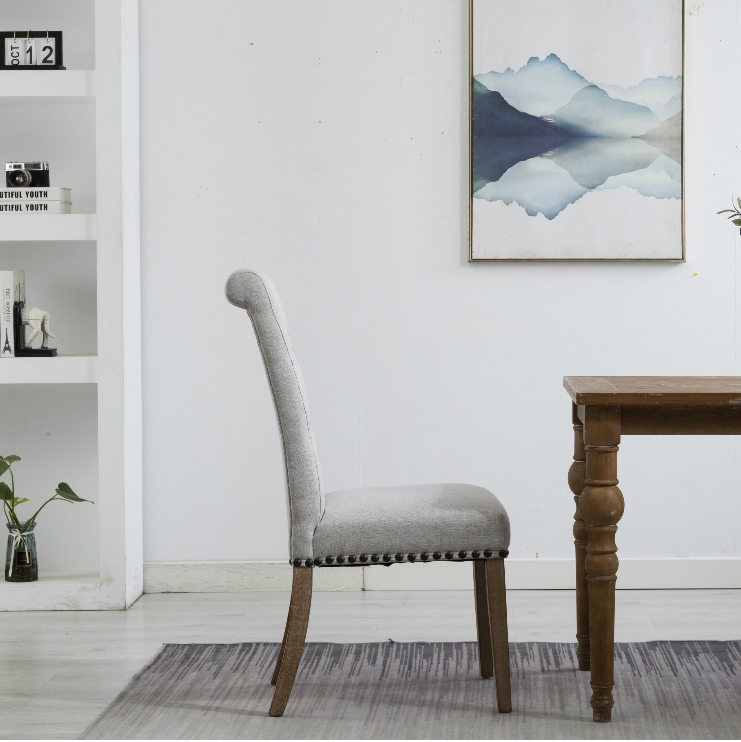 Luxu Tufted Parsons Dining Chairs Wooden Accent Nail Trim, Linen Gray ...