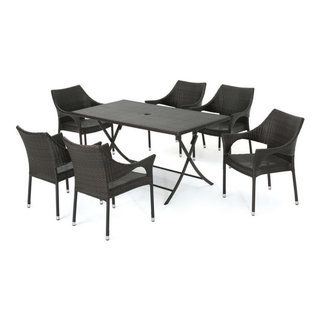 GDF Studio 7-Piece Doris Outdoor Multi-Brown Wicker Dining Set ...