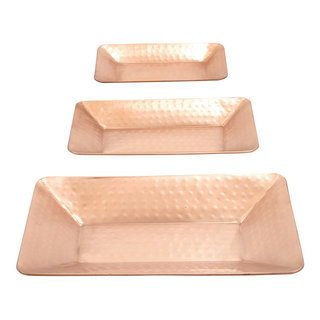Metal Rectangular 14", 17", 21" Serving Trays, 3 Piece Set, Copper ...