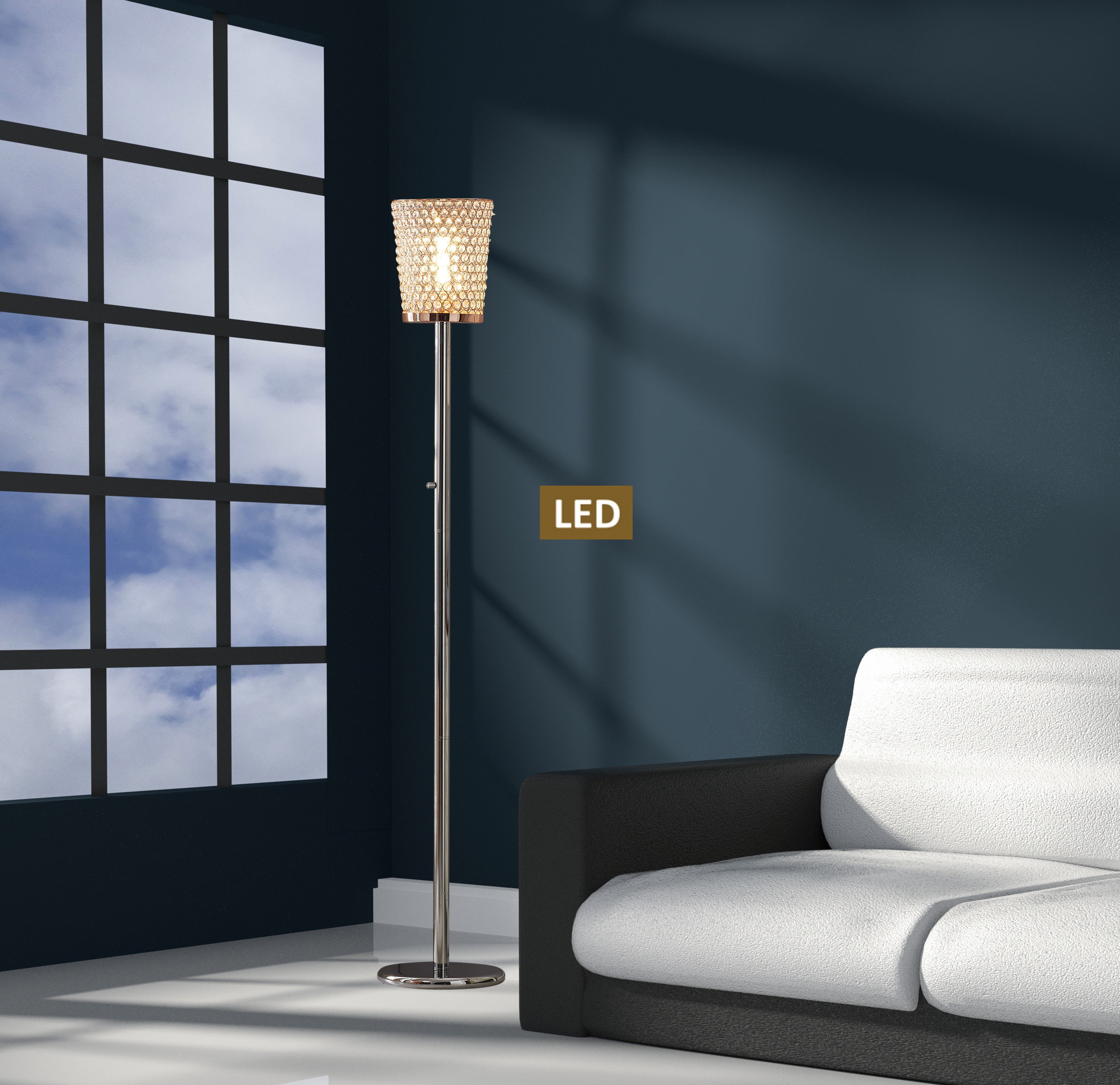 Artiva Fifth Avenue Crystal LED Torchiere Floor Lamp With Dimmer, Rose ...