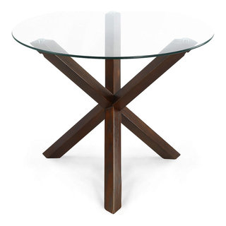 Contemporary Coffee Table, Interlocking Rubberwood Legs With Glass Top ...