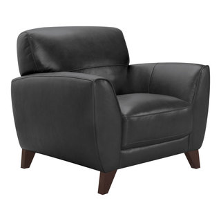 Jedd Contemporary Chair in Genuine Black Leather with Brown Wood Legs ...