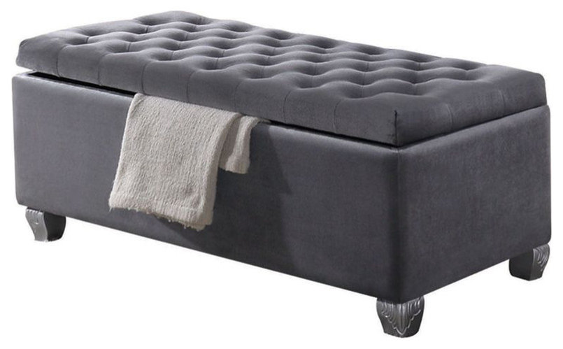 Acme Rebekah Bench With Storage Gray Fabric - Transitional - Accent And ...