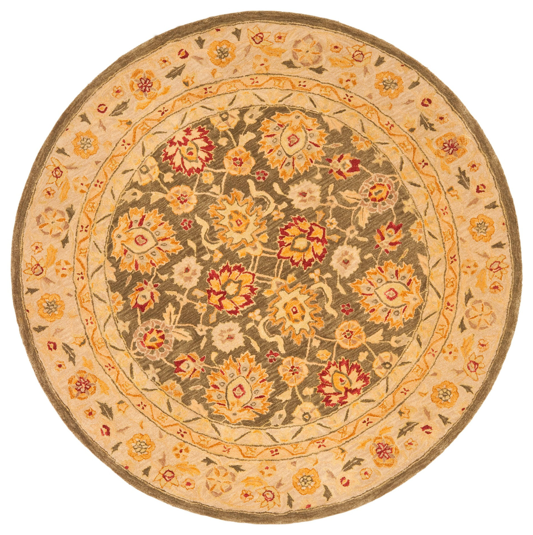 Anatolia Green/Yellow Area Rug AN553A, 6' x 6' Round - Traditional ...
