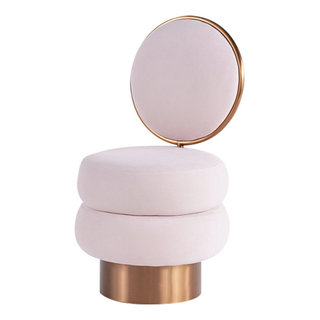 Pink Velvet Vanity Stool With Back Round Tufted Accent Chair Rose Gold ...