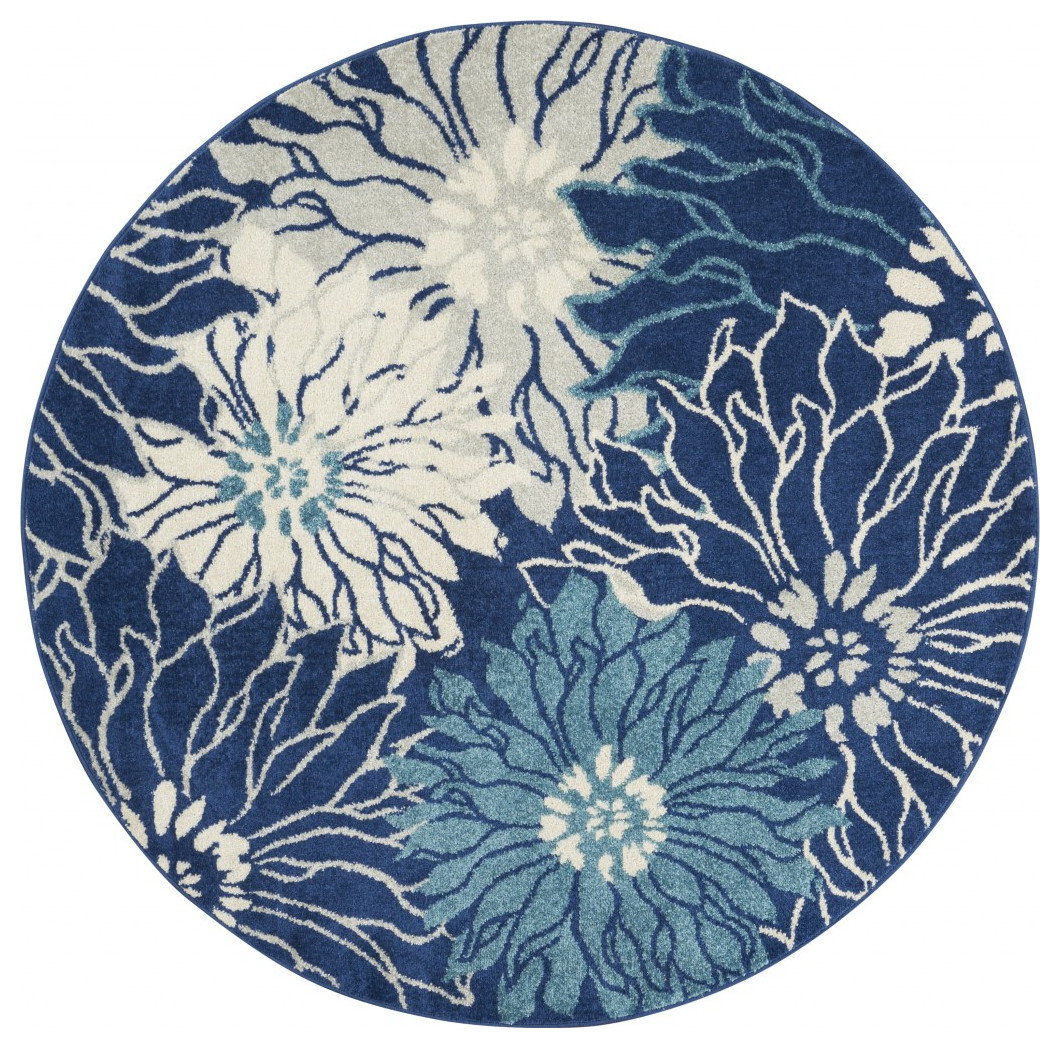 5' Blue And Ivory Round Floral Dhurrie Area Rug - Contemporary - Area ...