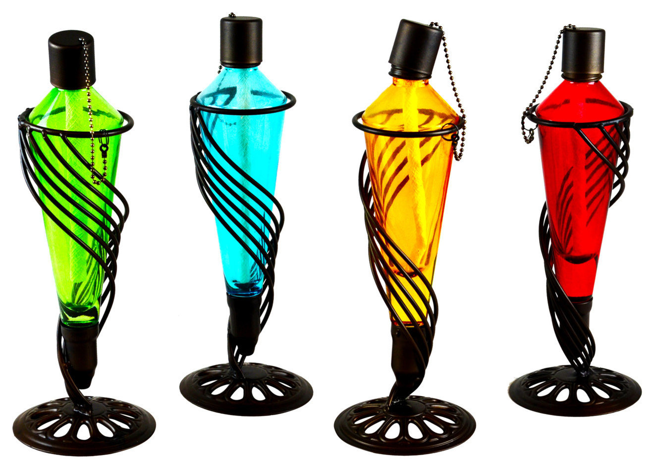 13" Assorted Color Table Top Torch With Swirl Accent Metal Stand, Set ...
