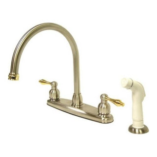 Double Handle Goose Neck Kitchen Faucet with White Sprayer KB729AL ...