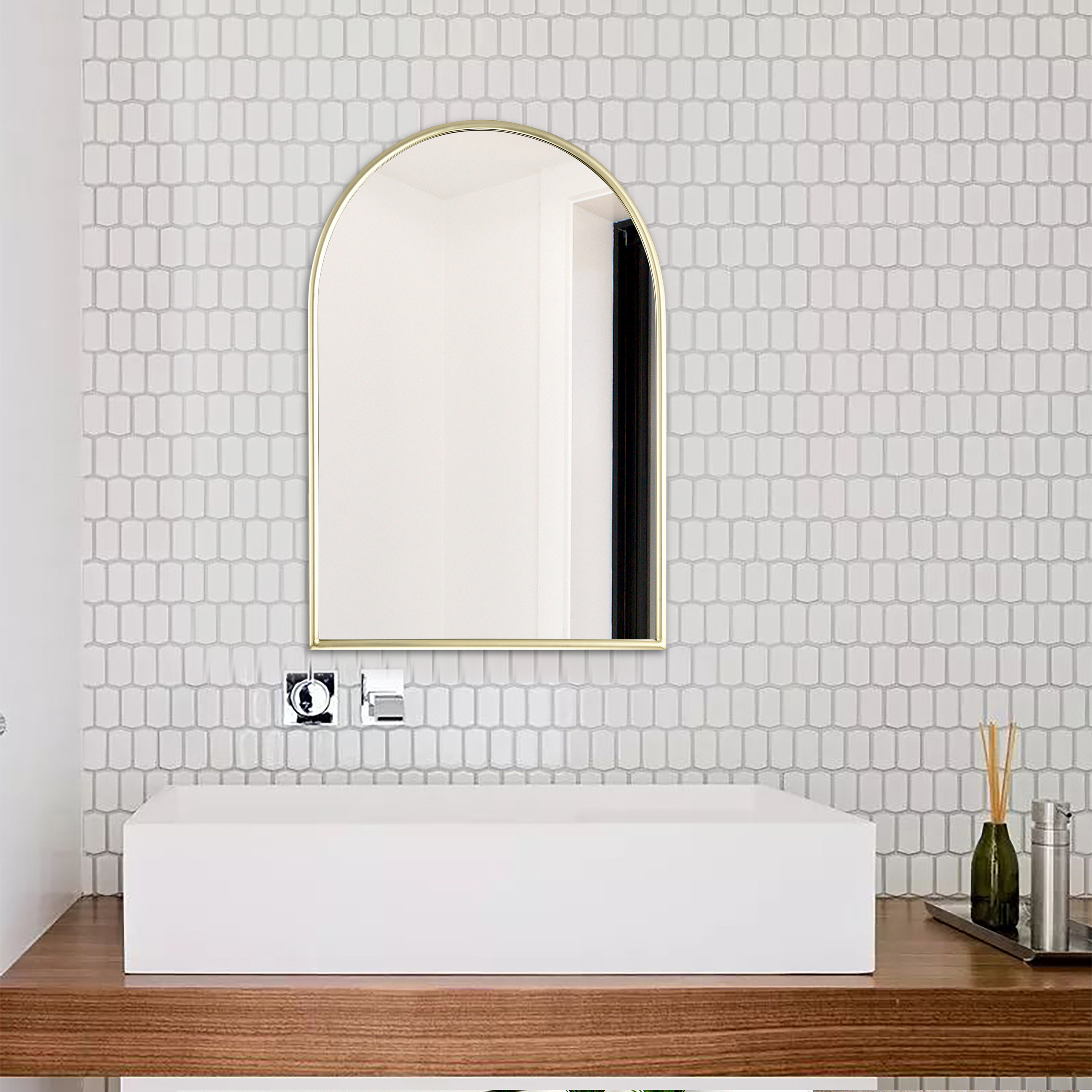 Arched Modern Accent Wall Mirror 35 in. H x 24 in. W - Transitional ...