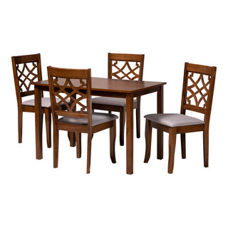 Angelle Modern Gray Fabric Upholstered and Walnut Brown Wood 5-Piece ...