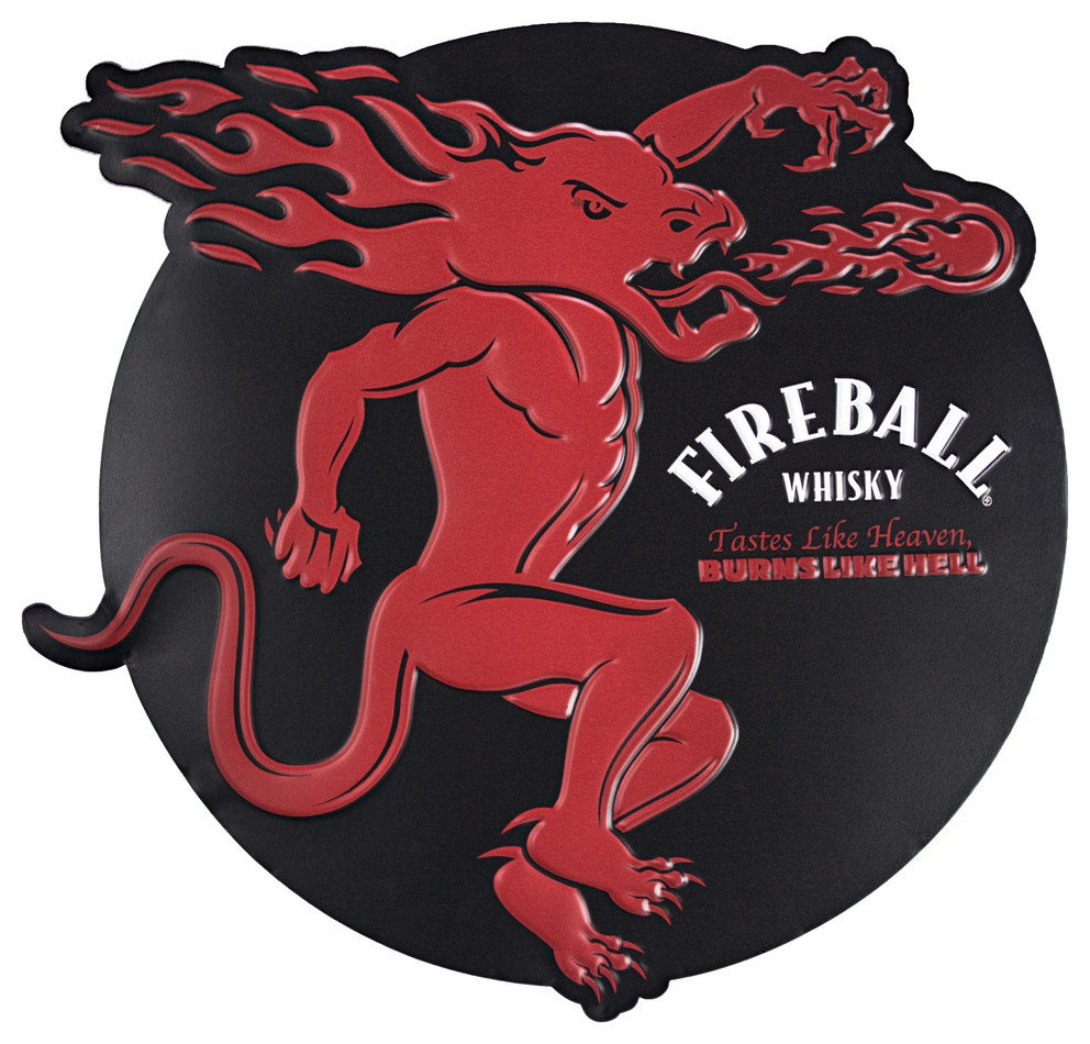 Fireball Whisky Embossed Metal Wall Decor Sign, 15.5" H x 16" L x 0.5 ...