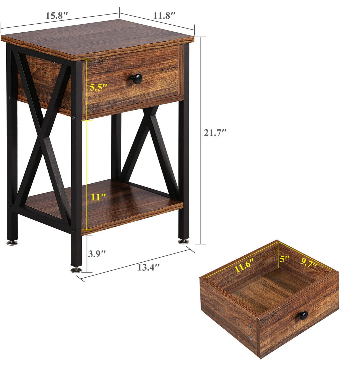 Modern X-Design Side End Table Nightstand Storage Shelf with Drawer ...