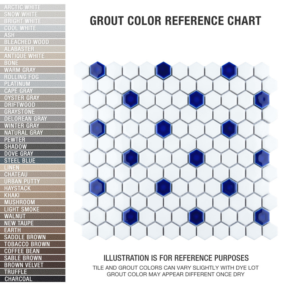 Metro Ion 1" Hex Sapphire Dot w/Glossy Wht Porcelain Floor & Wall Tile ...