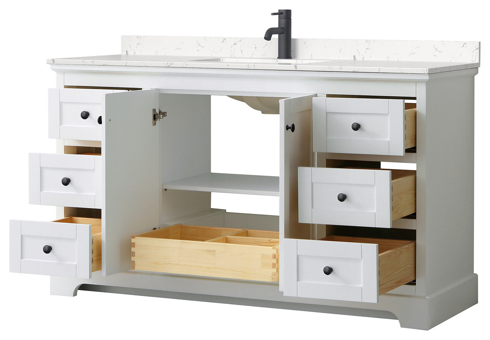 Avery 60" Single Vanity in White, Carrara Cultured Marble Top, Black Trim - Transitional ...