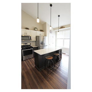 White Kitchen with White Subway Tile and Eternia Quartz Countertop ...