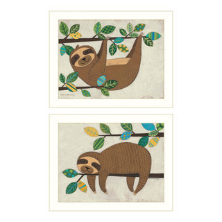 Set of Two Cute Sloths 2 White Framed Print Wall Art - Contemporary ...