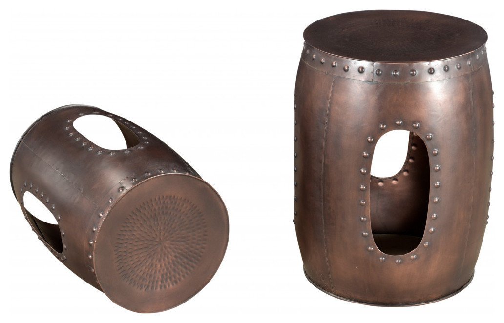 20" Copper Iron Round End Tables - Industrial - Side Tables And End ...
