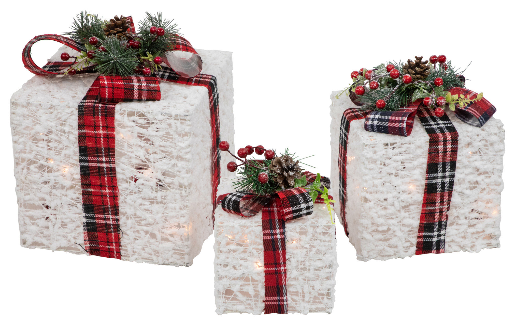 Set of 3 Lighted Red Plaid Gift Boxes Outdoor Decorations - Modern ...