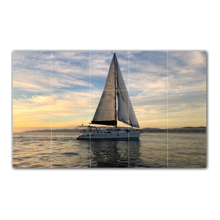 Boat Ceramic Tile Wall Mural HZ500221, 60" Wide x 36" High - Beach ...