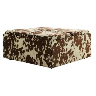 Square Cowhide Storage Ottoman with Reversible Lids and Easy Mobility ...