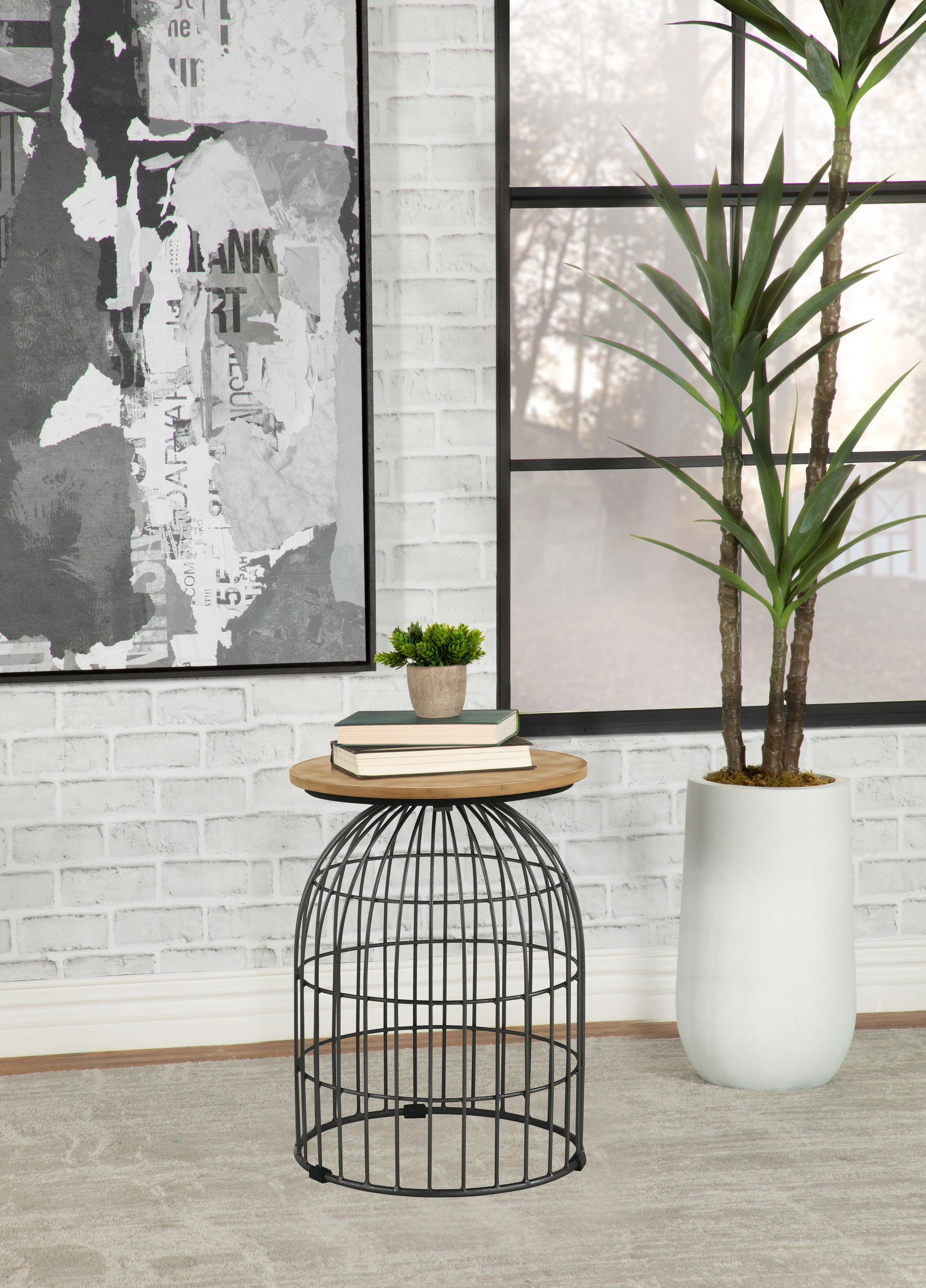Bernardo Round Wire Frame Side Table Natural and Gunmetal - Side Tables ...