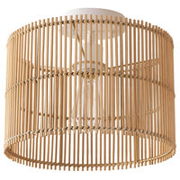 Ocean 1-Light Matte White Flush Mount Ceiling Light with Natural Bamboo Shade - Asian - Flush ...