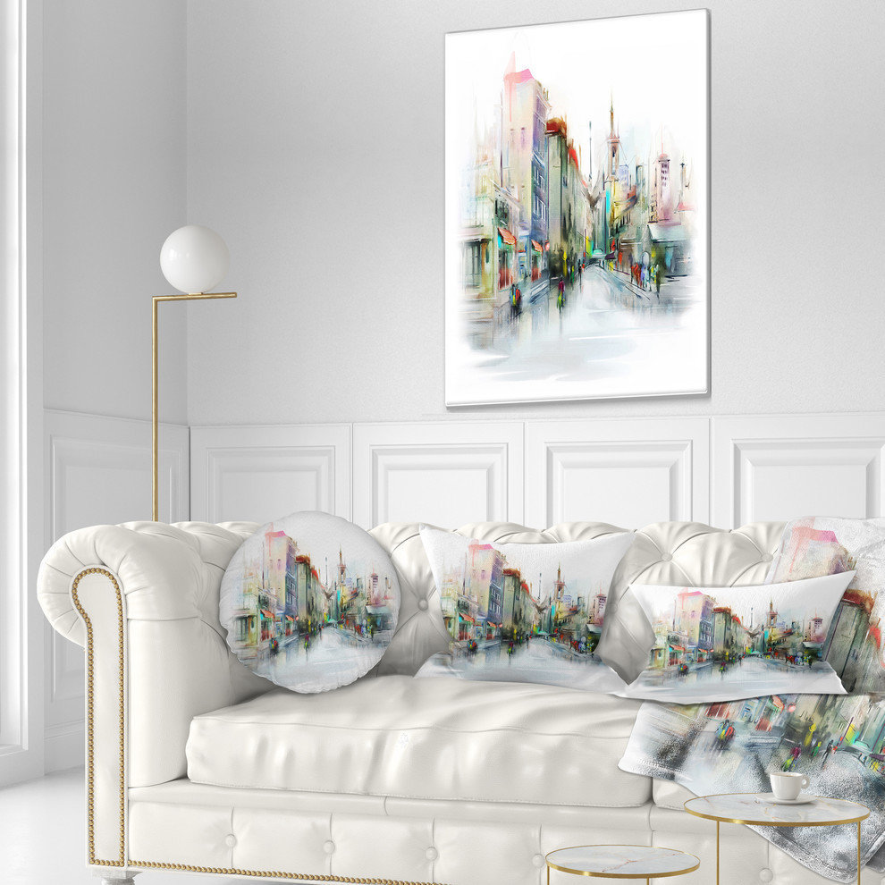 Illustration of City Street Cityscape Throw Pillow, 12"x20 ...