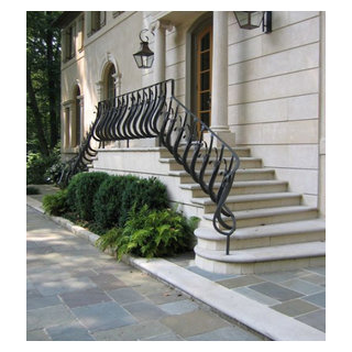 Wrought Iron railing, Limestone step treads and Bluestone Terrace ...