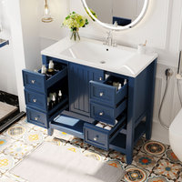 36 Inch Freestanding Bathroom Vanity Set in Blue with Drawers and ...